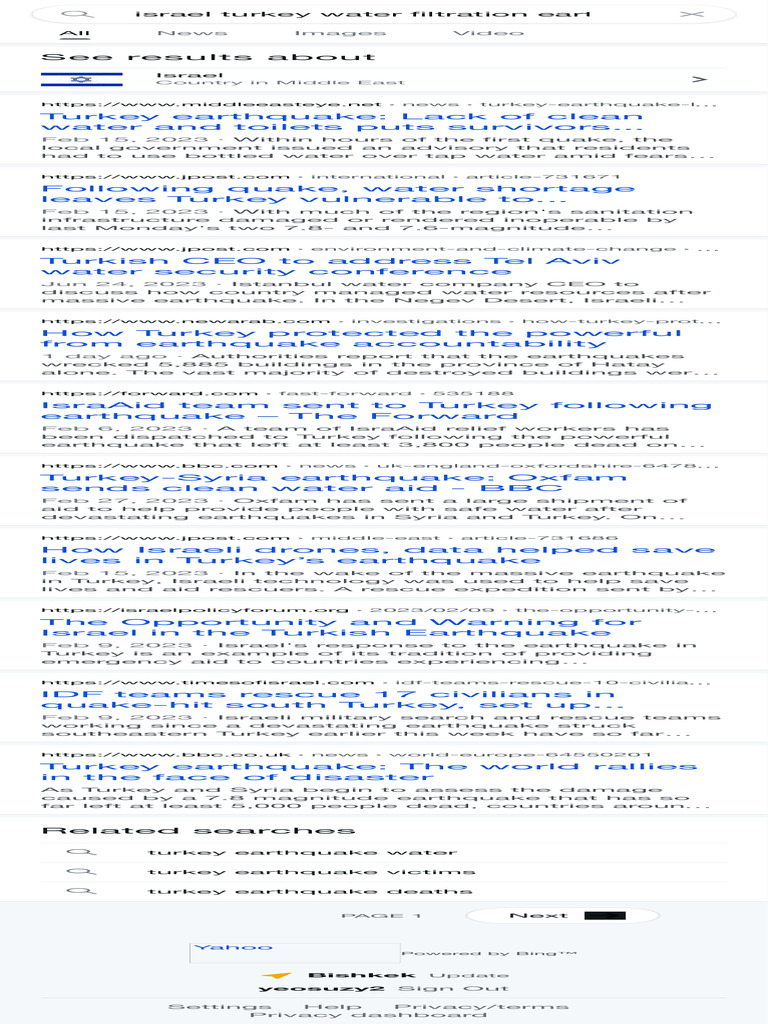 Israel Turkey Water Filtration Earthquake - Yahoo Search Results | PDF | Israel | World Politics