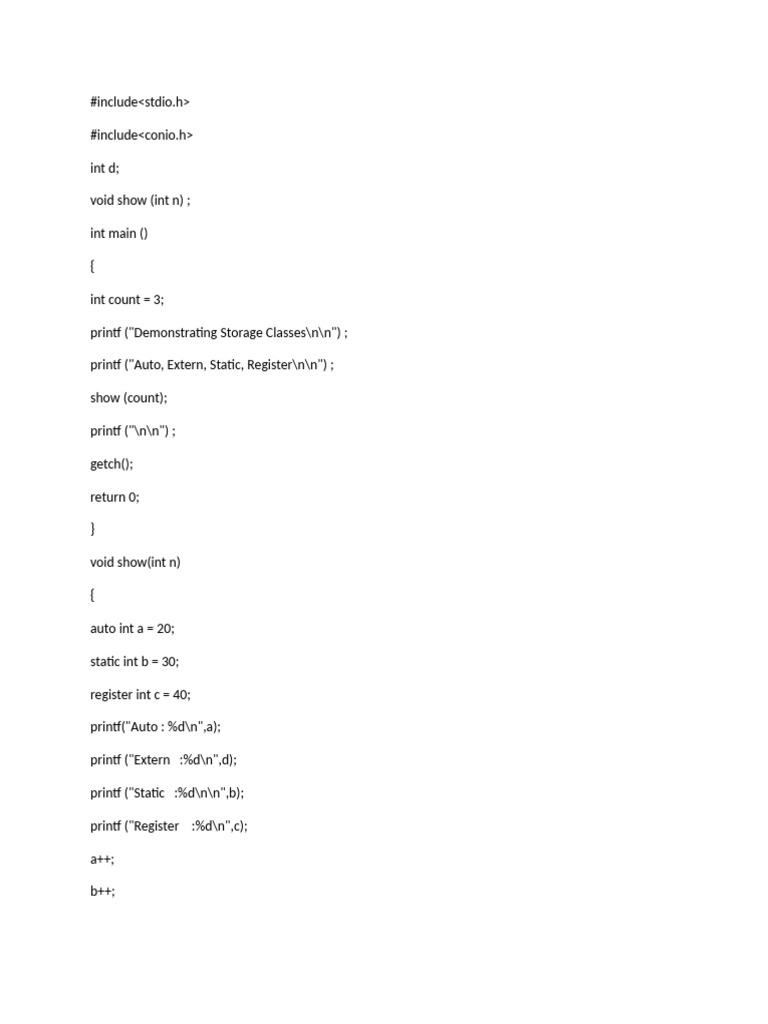 C Program: Demonstrating Storage Classes | PDF