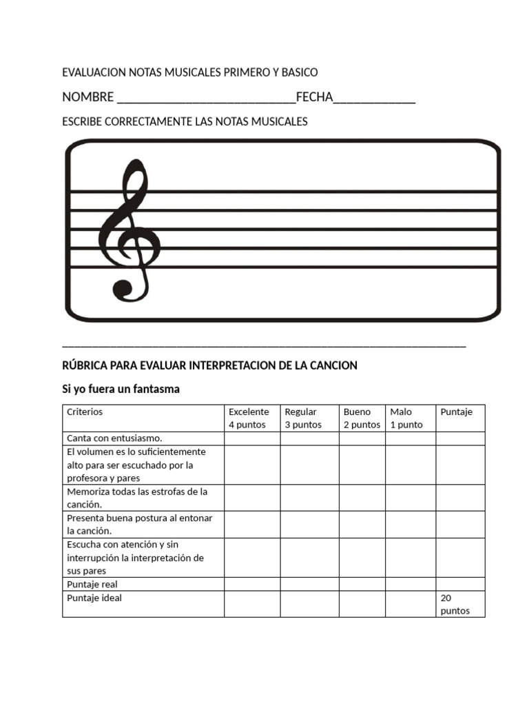 Evaluación Musical: Notas y Canto | PDF