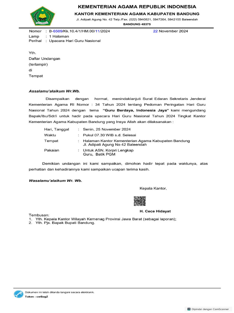 Surat Undangan Upacara HGN 2024 | PDF