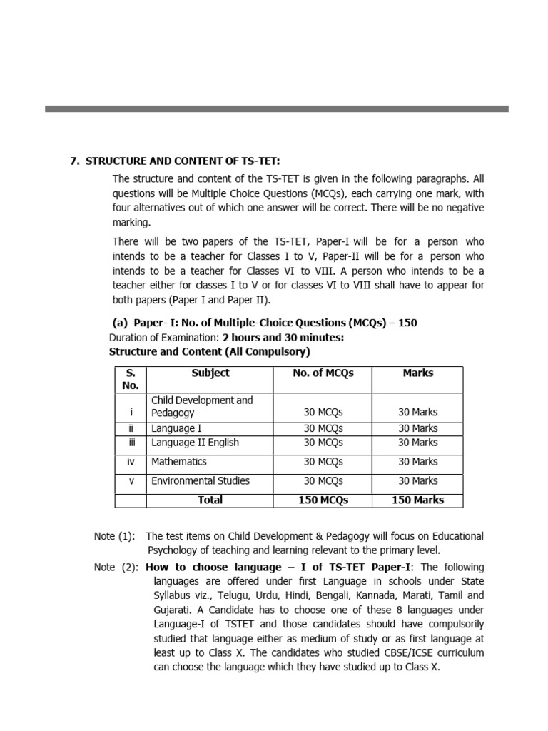 Tstet Syllabus Structure | PDF | Multiple Choice