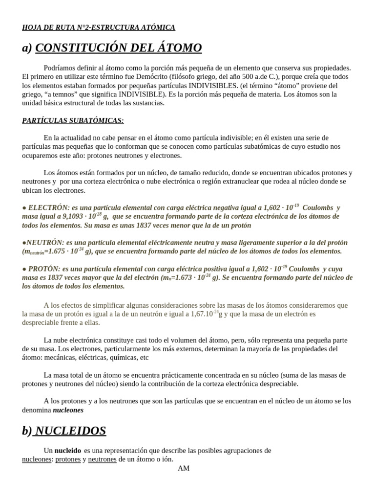 Hoja de Ruta Nâ°2 Estructura Atã Mica 2 | PDF | Neutrón | Núcleo atómico