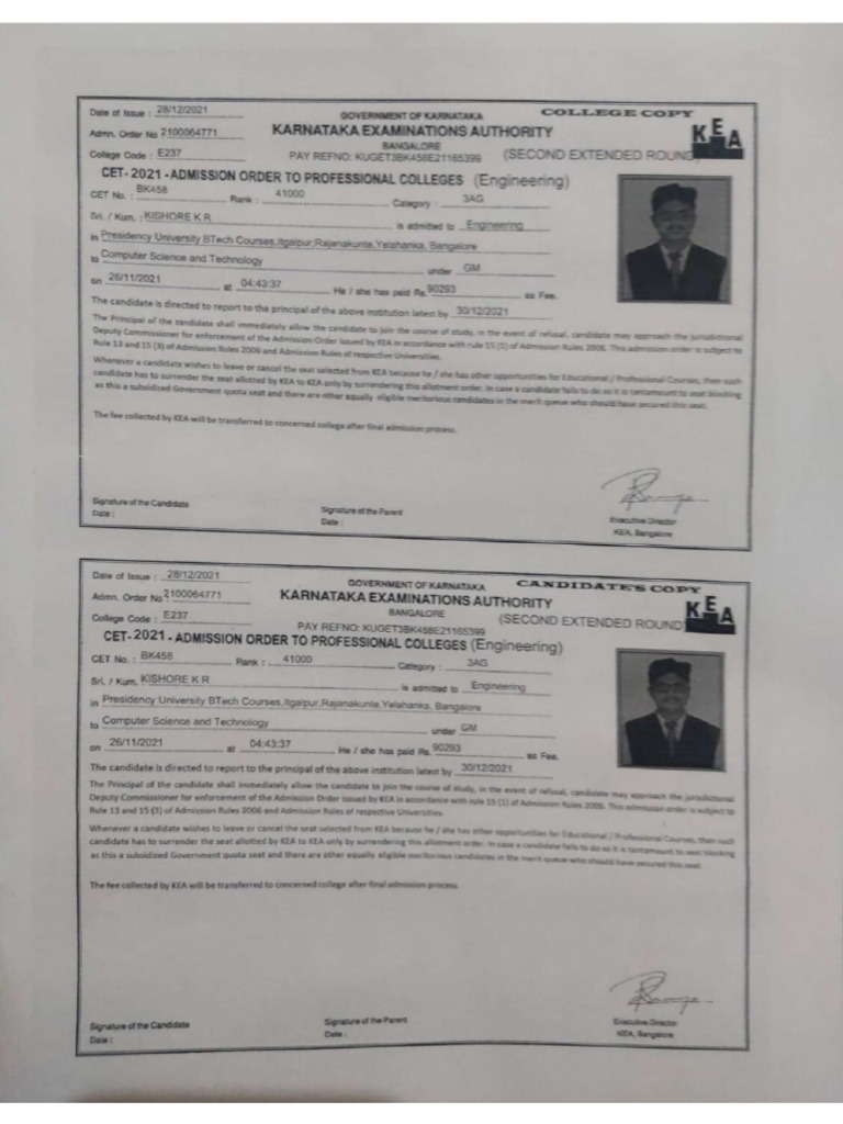 Cet Admission Order | PDF