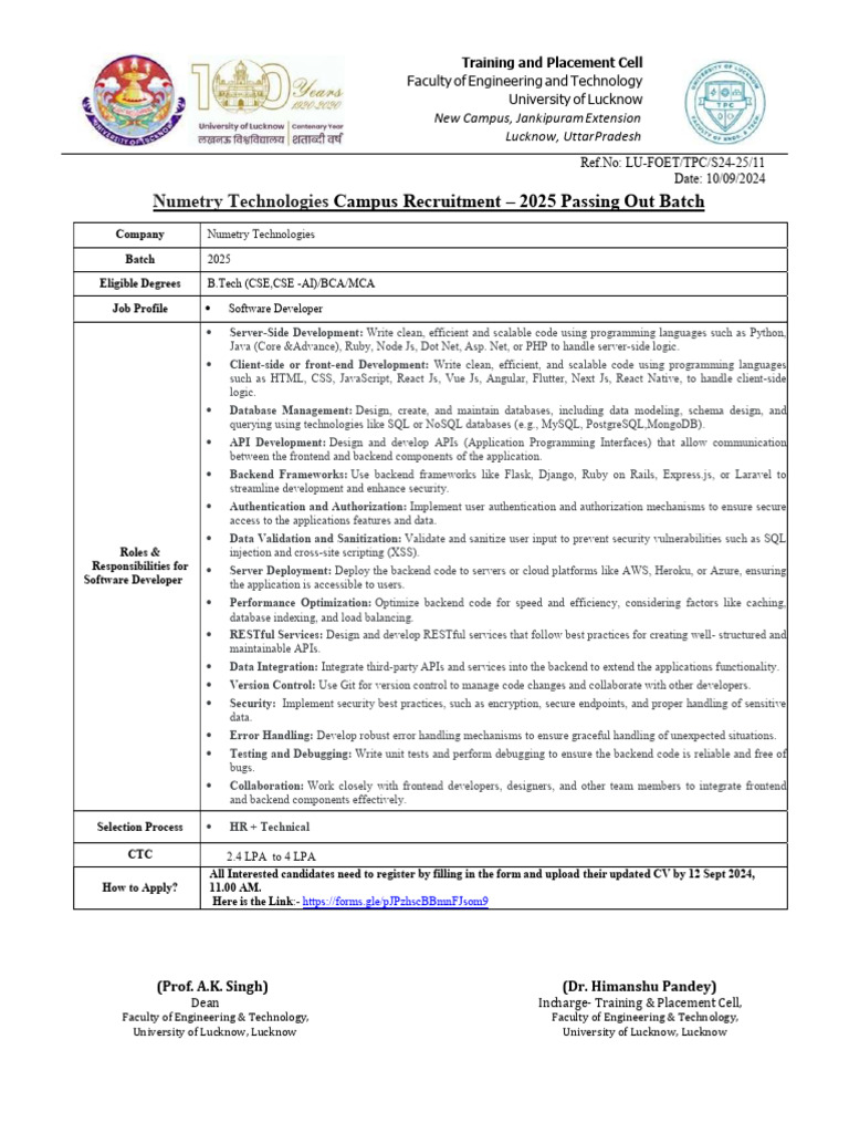 Numetry Technologies Campus Recruitment - 2025 Passing Out Batch | PDF ...