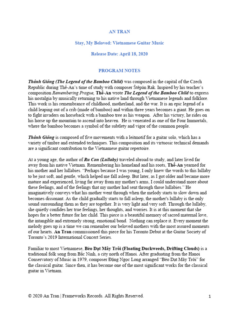 An+Tran Program+Notes | PDF | Vietnam