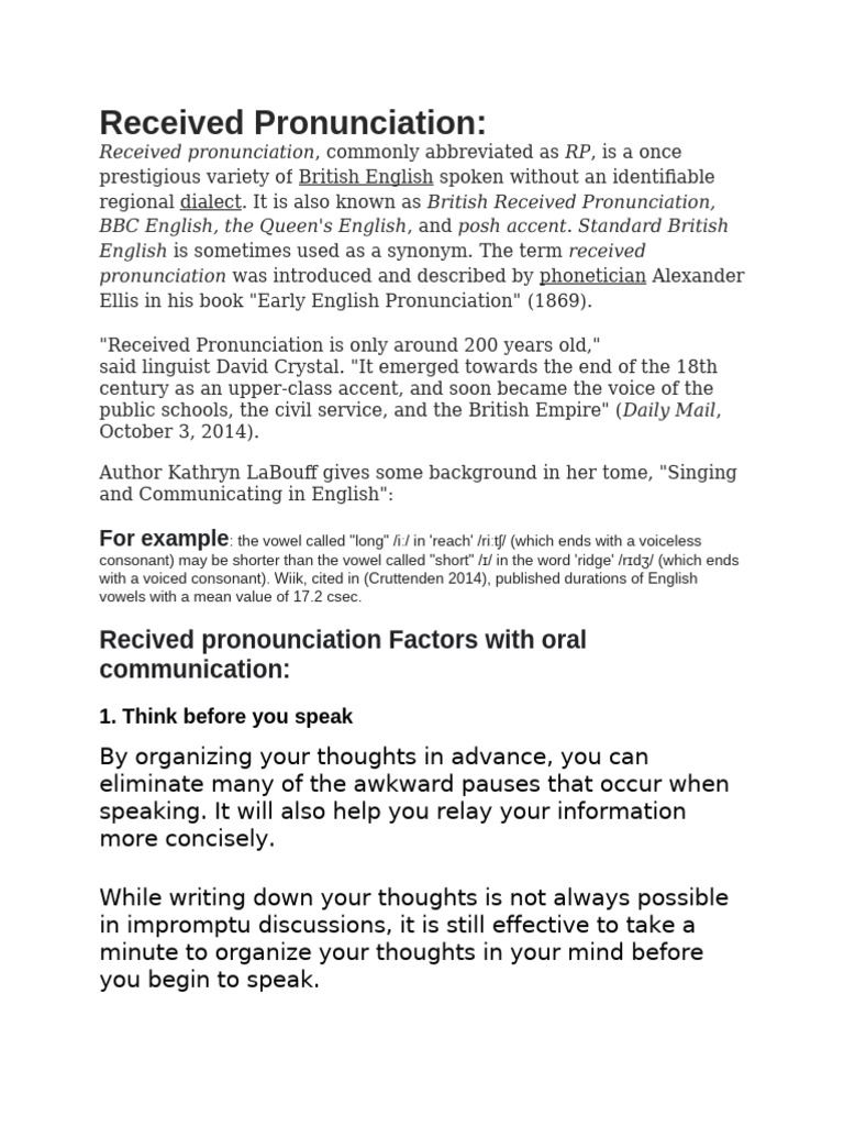 Received Pronunciation | PDF | Body Language | English Language