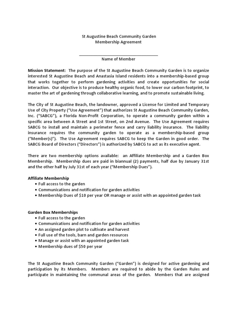 Membership Agreement | Gardens | Board Of Directors