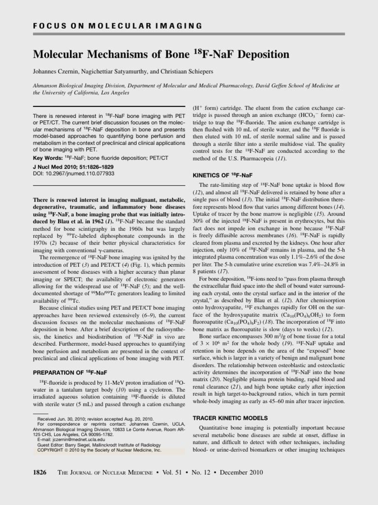 Molecular Mechanisms of Bone 18F-NaF Deposition | PDF | Positron ...