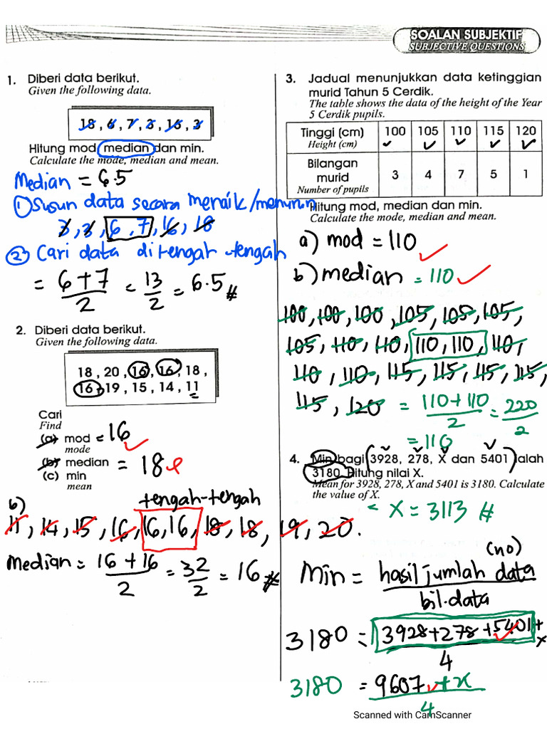 Tahun 6. Matematik. Mod Min Median Julat Kertas 2. 2021 | PDF