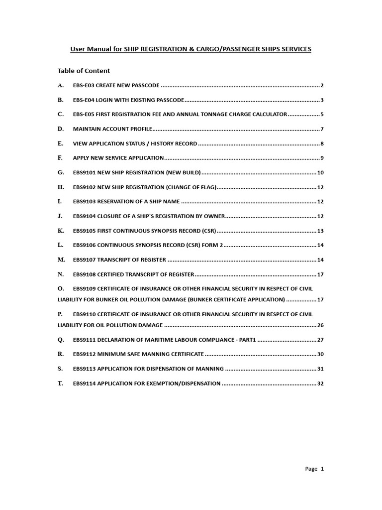 User Manual For SHIP REGISTRATION CARGO PASSENGER SHIPS SERVICES | PDF ...