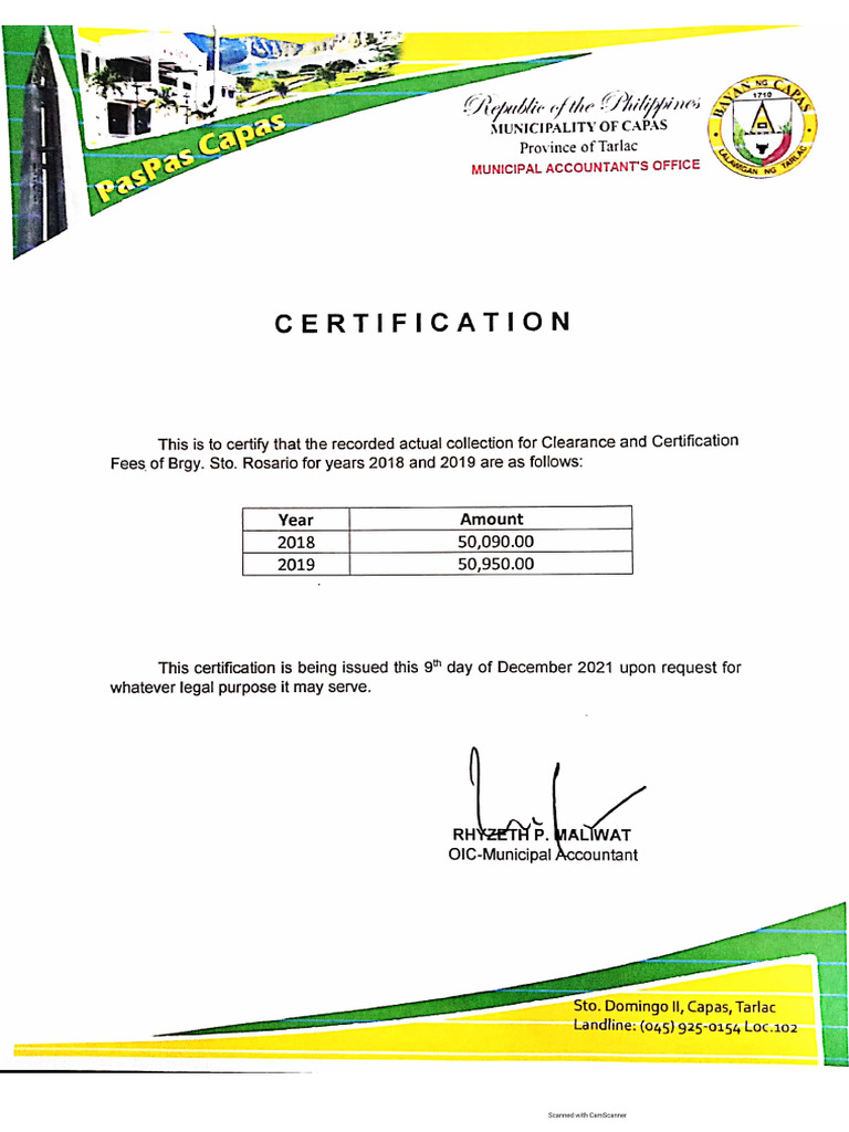 CERTIFICATE From Accountant Re Increase in Local Sources | PDF