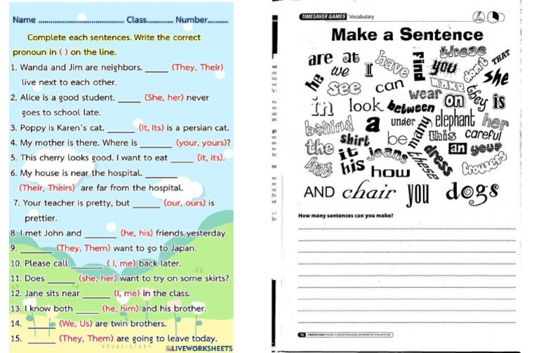 Pronoun & Writing Part of Speech Sentence | PDF