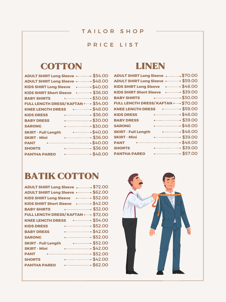Cotton and Linen Clothing Price List | PDF | Wellness