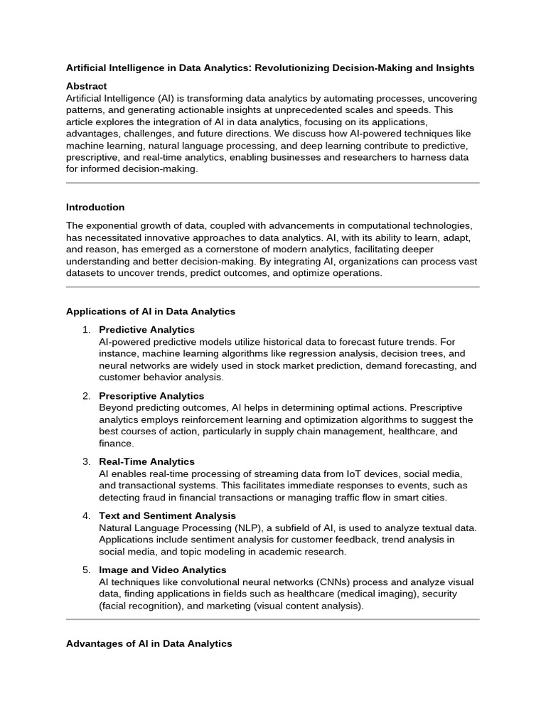 Ai in Data Analysis | PDF | Artificial Intelligence | Intelligence (AI) & Semantics