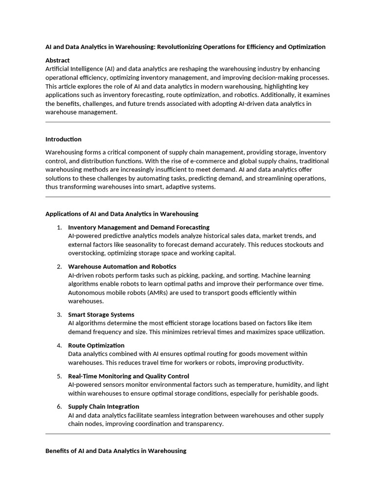 AI and Data Analytics in Warehousing | PDF | Warehouse | Artificial Intelligence