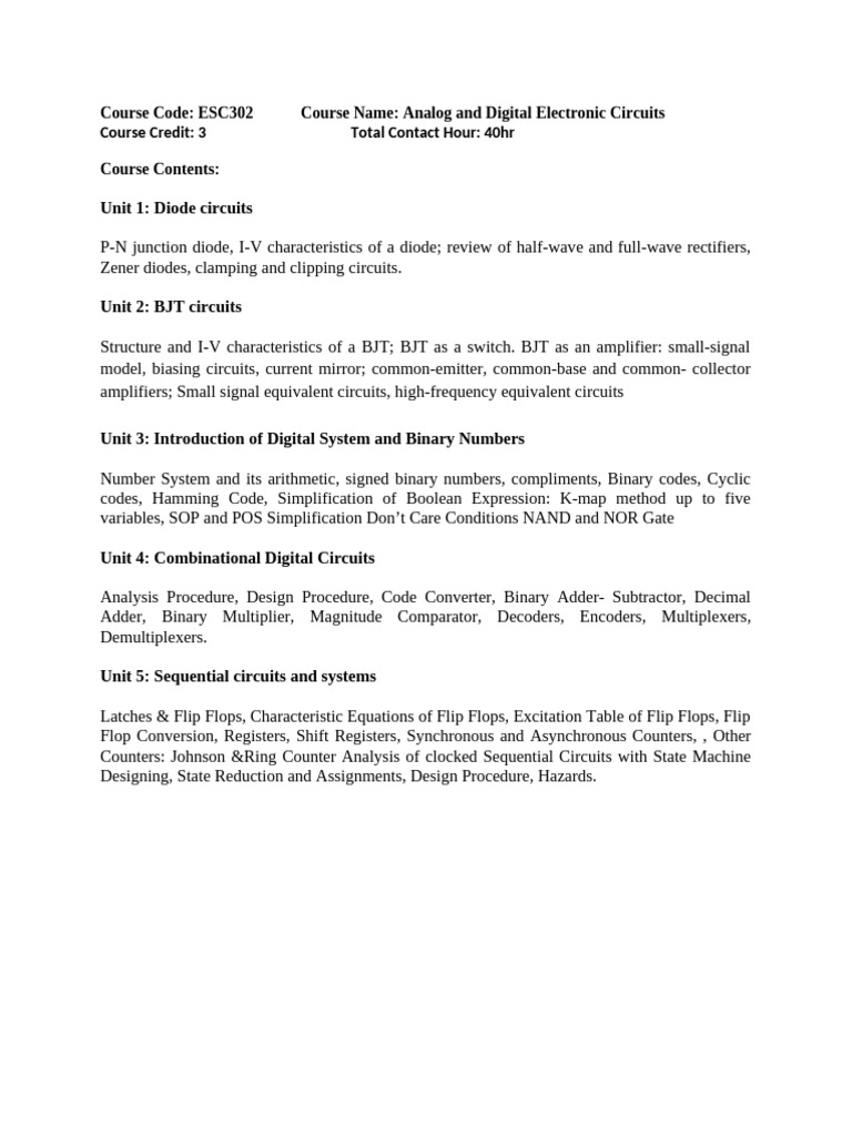 Analog and Digital Electronics Syllabus UPDATED | PDF