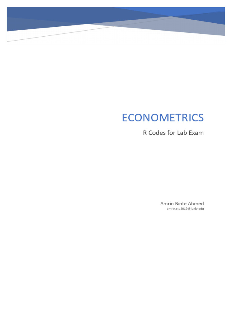 Econometrics All R Codes Final | PDF | Coefficient Of Determination | Regression Analysis
