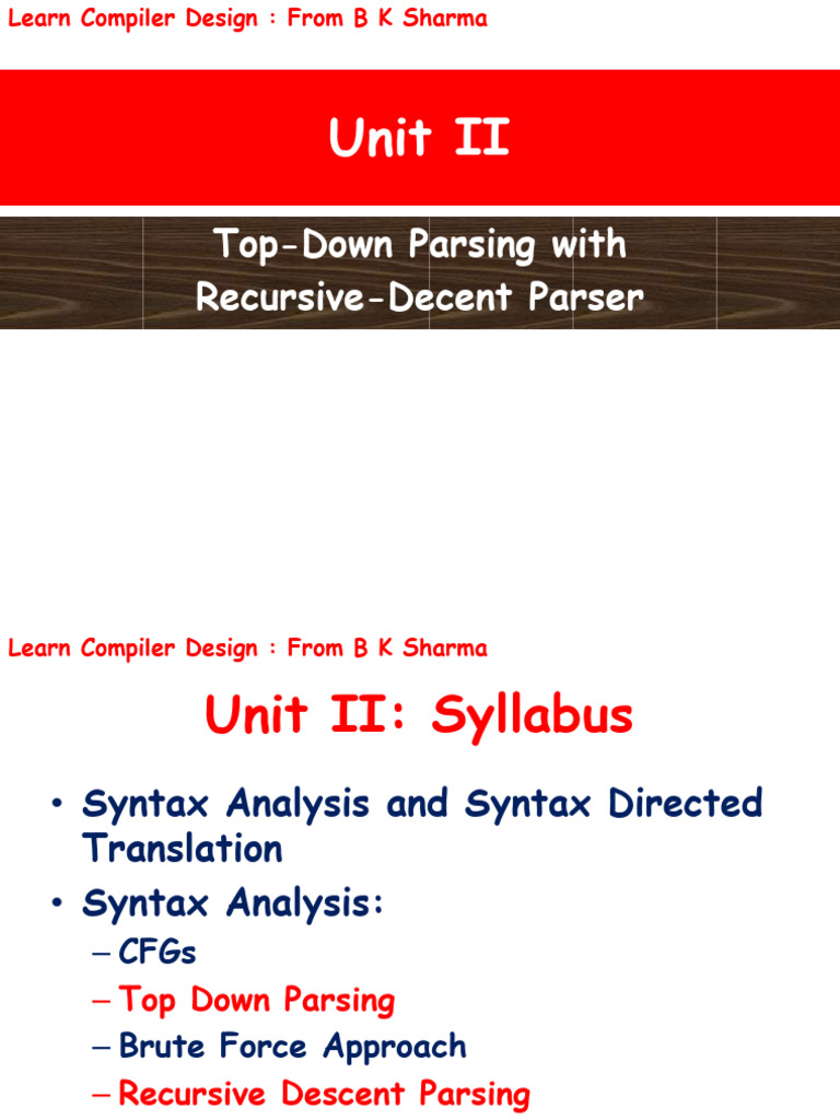 BKS Unit II - V - Recursive Decent Parser | PDF | Parsing | Syntax