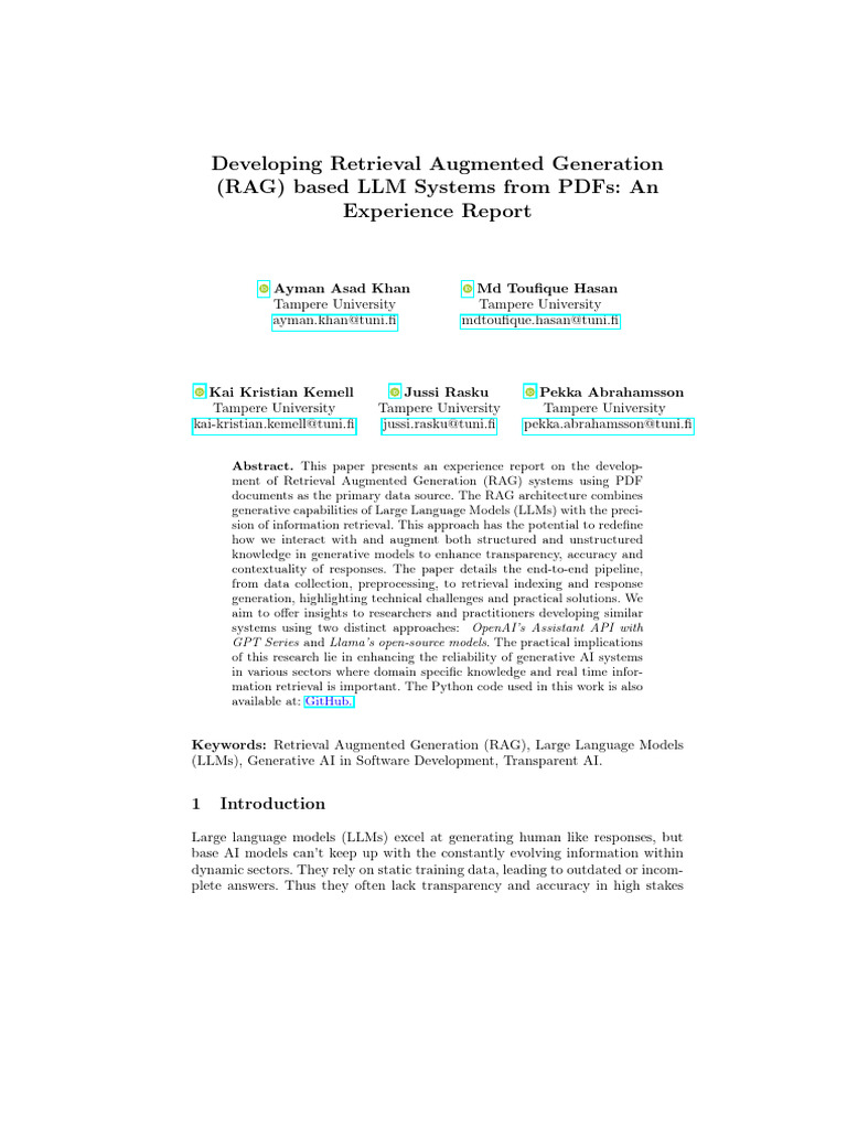 Developing Retrieval Augmented Generation (RAG) Based LLM Systems From Pdfs - An Expert Report ...