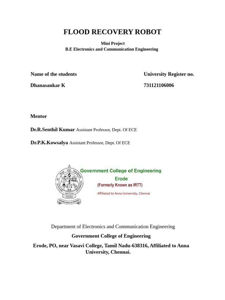 Flood Recovery Robot | PDF | Technology & Engineering