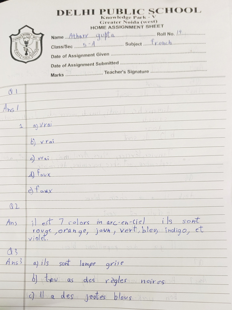 Atharv Gupta French Exam | PDF