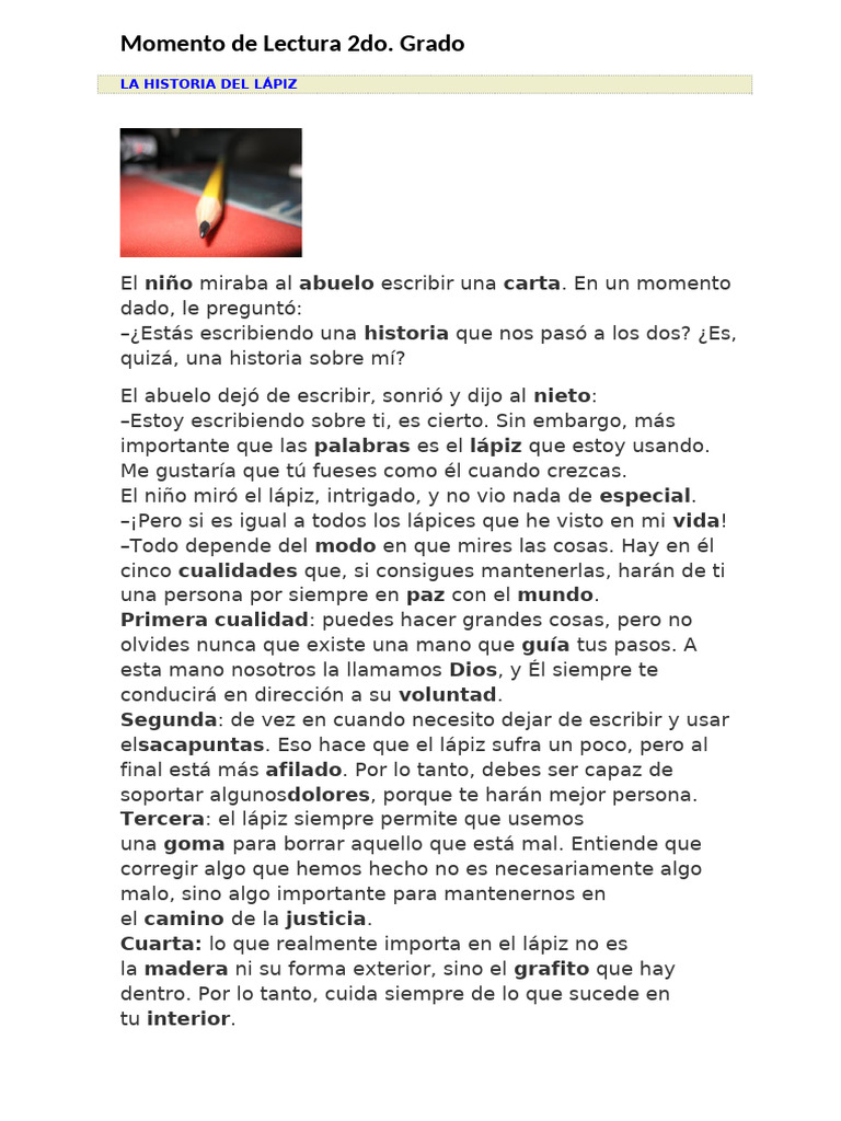 Momento de Lectura 2do | PDF | Lápiz | Amor