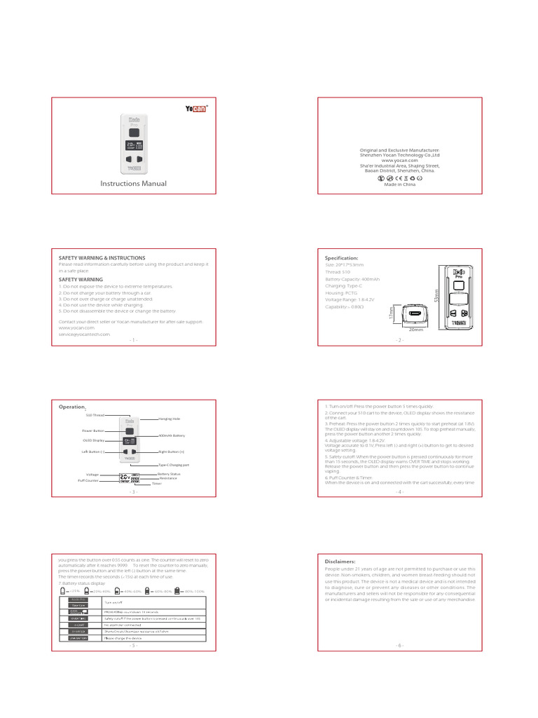 Yocan Kodo Pro User Manual | PDF | Manufactured Goods | Electrical ...