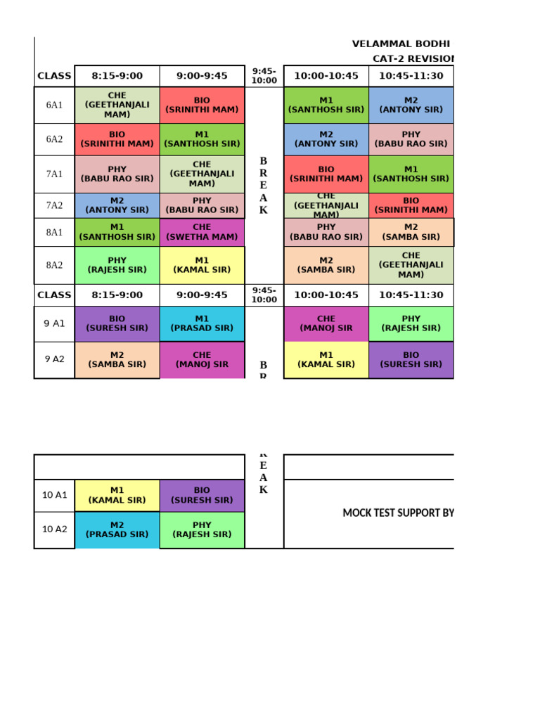 Cat -2 Revision Time Table Final | PDF