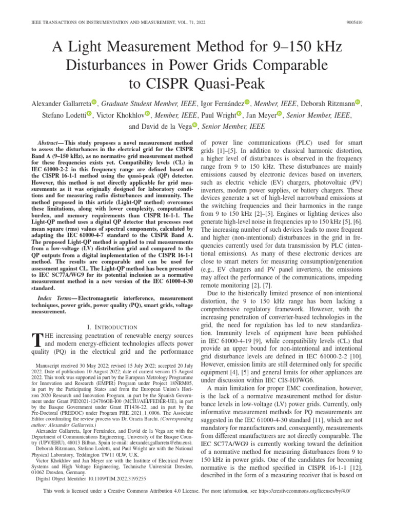 A Light Measurement Method For 9150 KHZ Disturbances in Power Grids ...