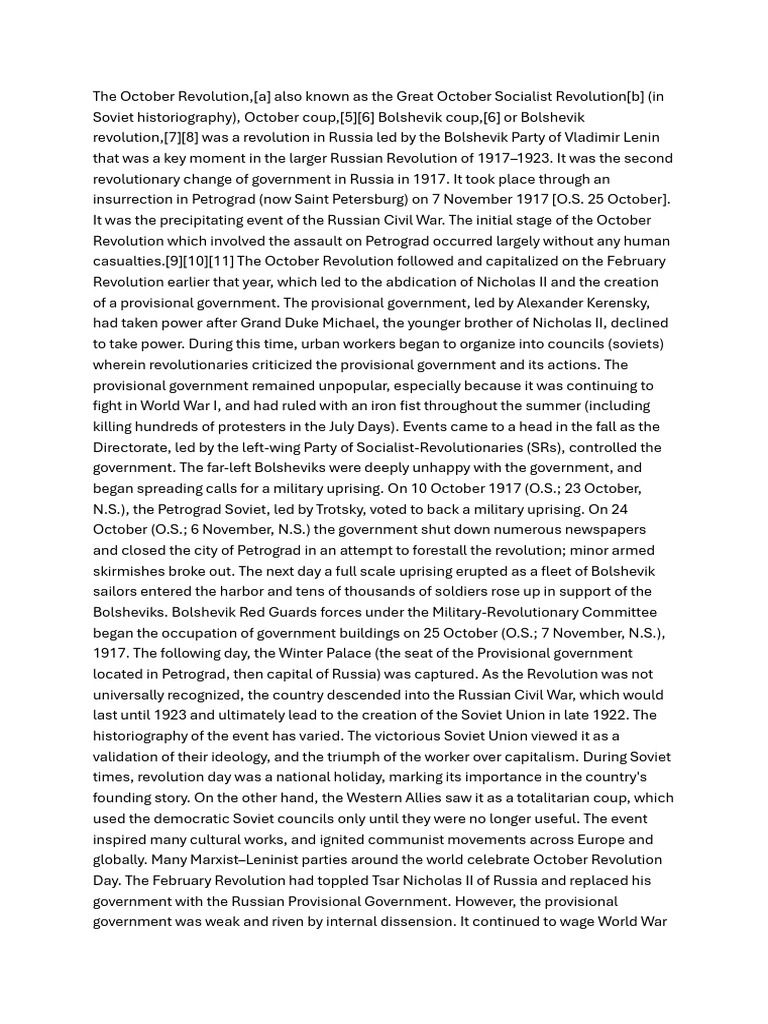 The October Revolution | PDF | Cost Of Living | Vladimir Lenin