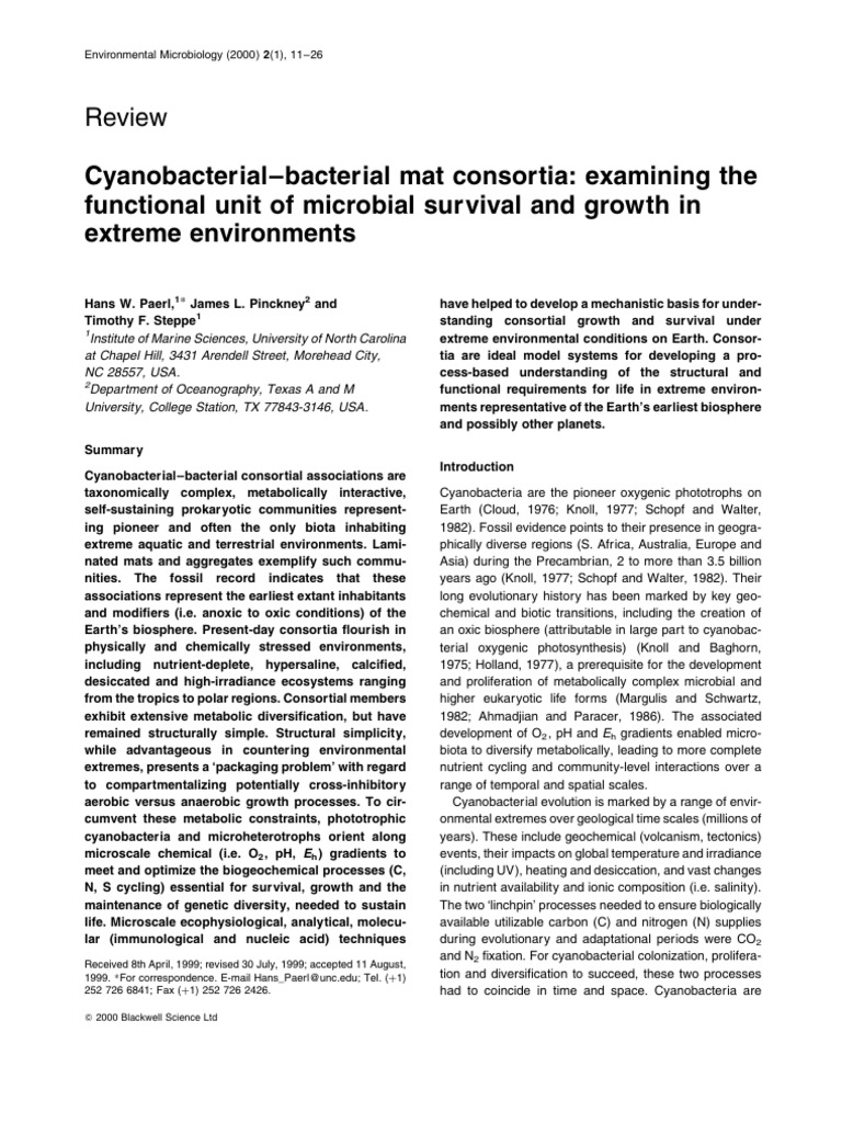 Cyanobacterial Bacterial Mat Consortia e | PDF | Cyanobacteria ...