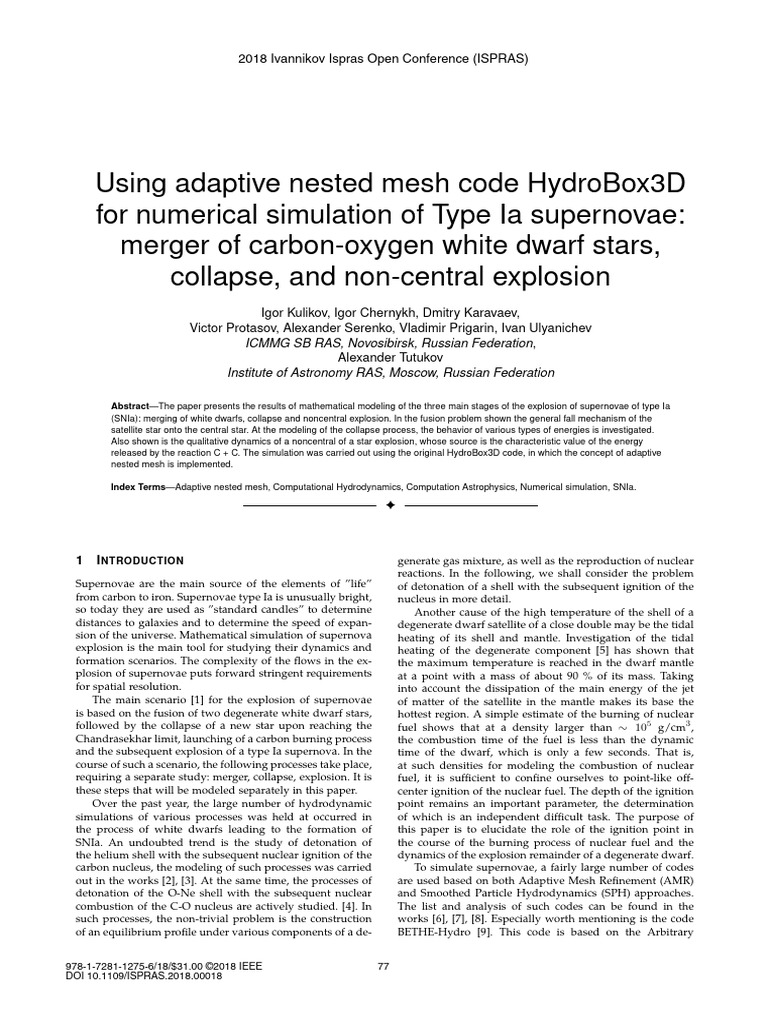 Using Adaptive Nested Mesh Code HydroBox3D For Numerical Simulation of Type Ia Supernovae Merger ...