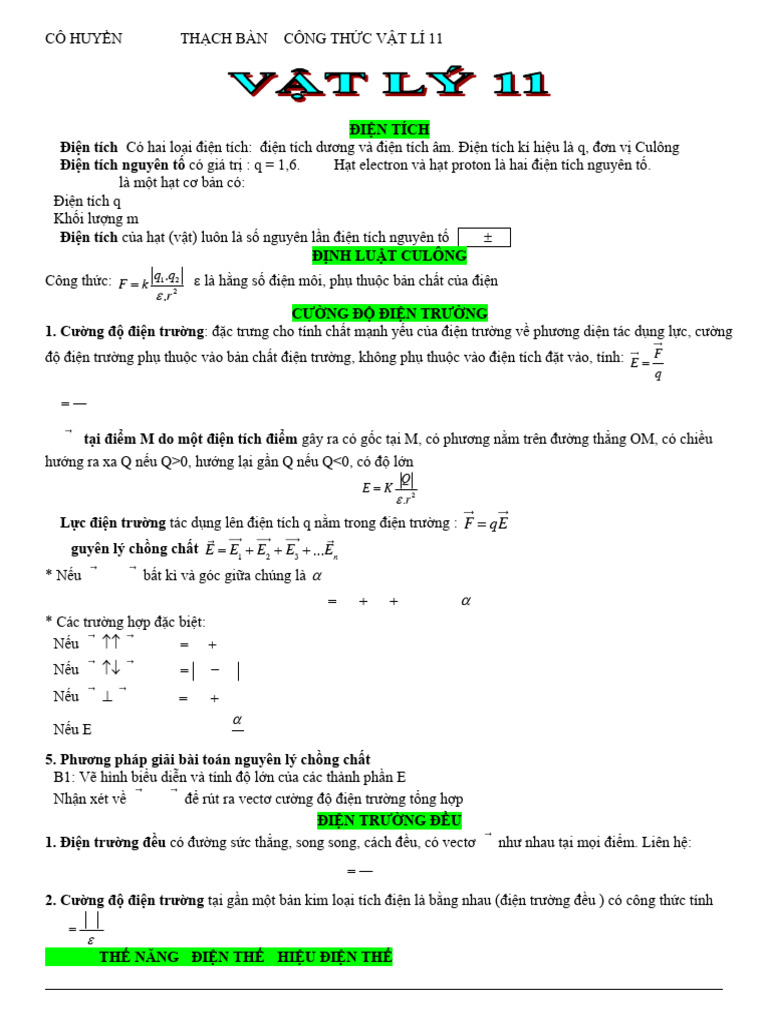 Tom Tat Cong Thuc Vat Li 11 Ca Nam Hay Nhat PDF | PDF