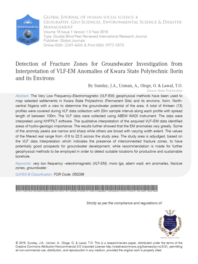 Detection of Fracture Zones For Groundwater Investigation From ...