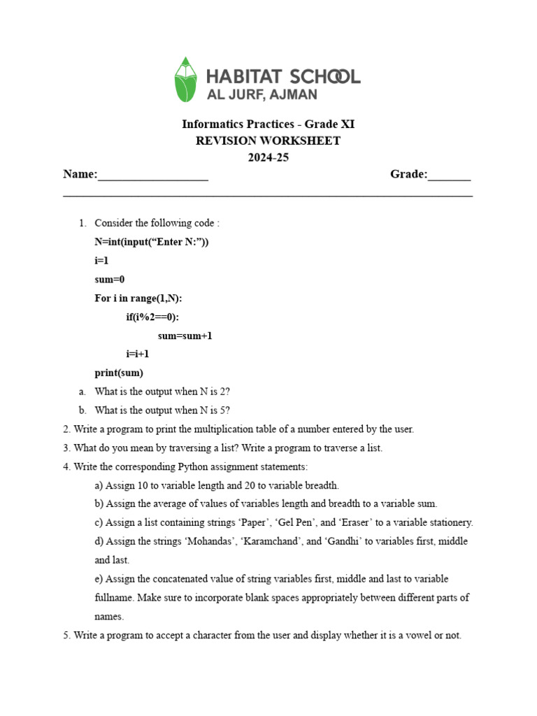 IP Revision Worksheet - UT2 | PDF | String (Computer Science) | Software Development