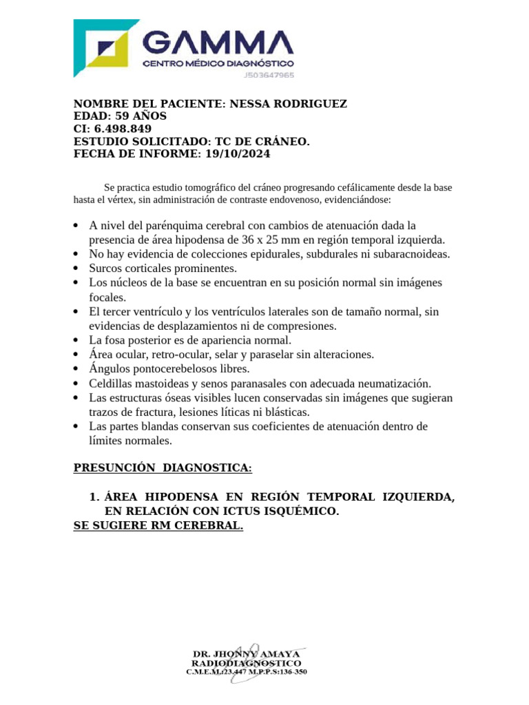 TC de Craneo NESSA RODRIGUEZ | PDF