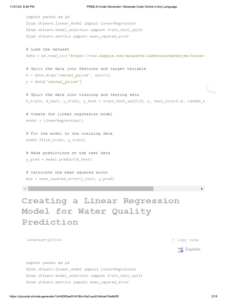 FREE AI Code Generator - Generate Code Online in Any Language | PDF | Mean Squared Error ...