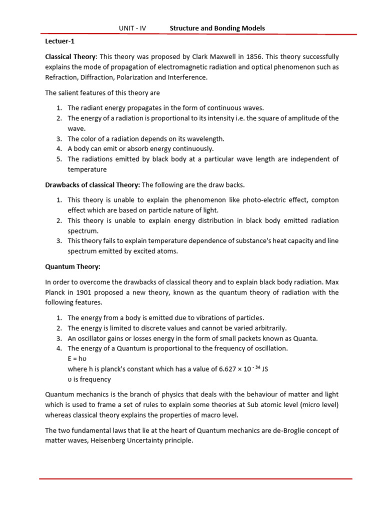 Unit-4 Structure and Bonding Models | PDF | Molecular Orbital | Electromagnetic Radiation