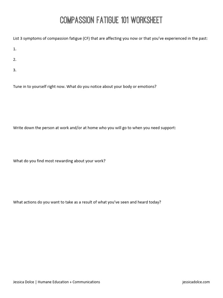 Compassion Fatigue 101 Worksheet | PDF
