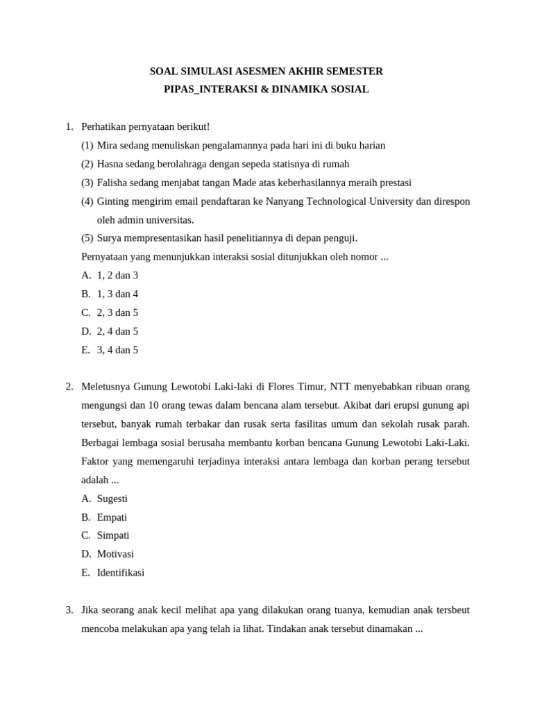 SOAL SIMULASI ASESMEN AKHIR SEMESTER ELEMEN 4 (Siswa) | PDF
