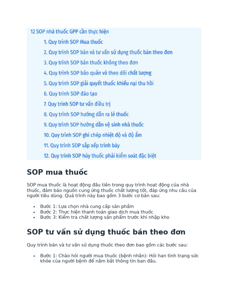 12 SOP GPP Nhà Thuốc | PDF