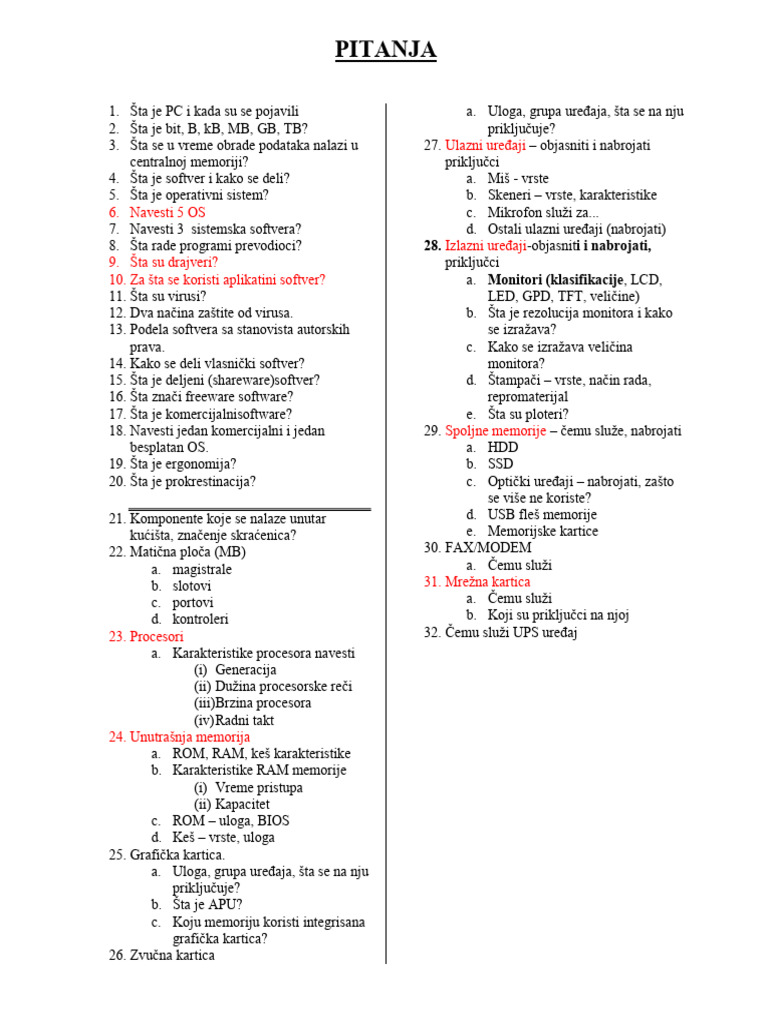 20 Pitanja Hardver-Softver | PDF