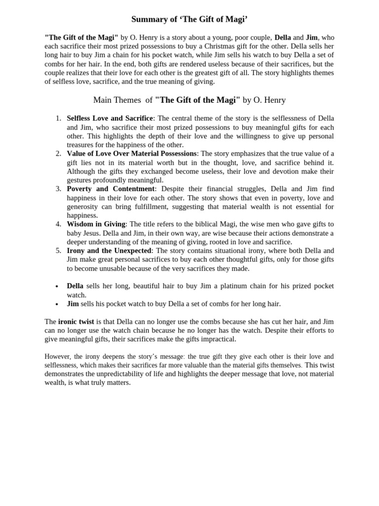Unit 1 The Gift of Magi Summary | PDF | Love