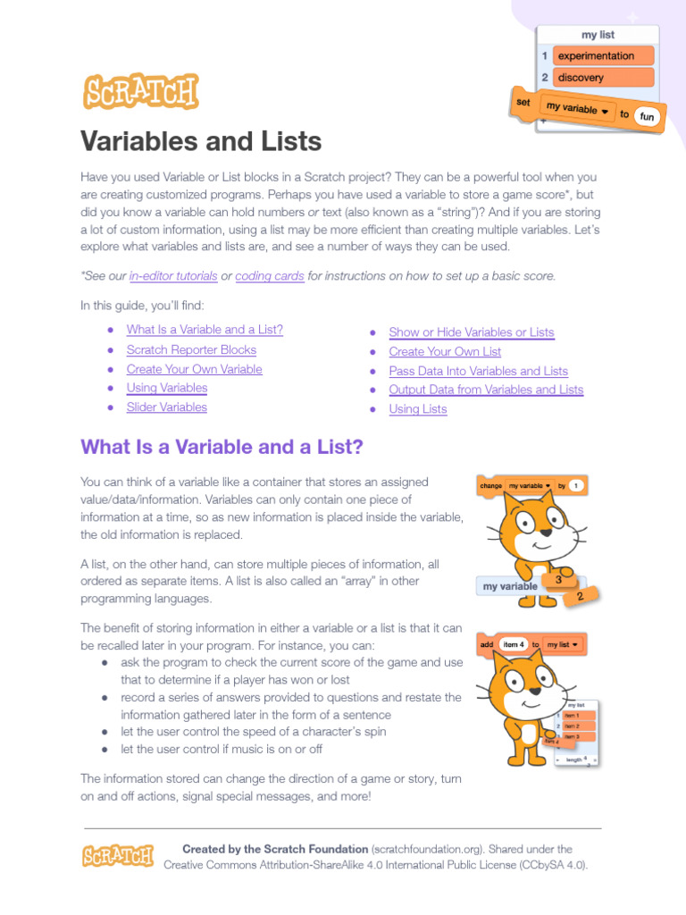ScratchLearningResource VariablesandLists | PDF | Variable (Computer Science) | Scratch ...