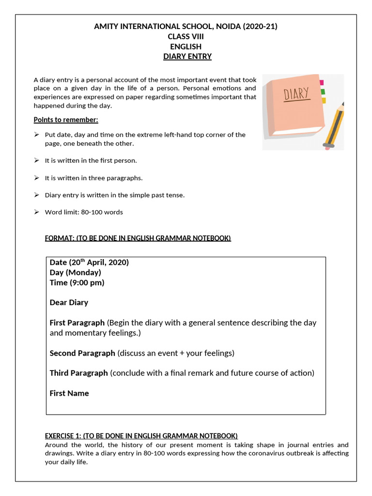 DIARY ENTRY-CLASS 8 | PDF
