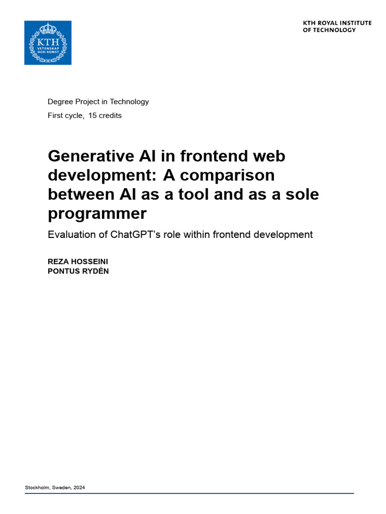 Generative Ai In Frontend Web A Comparision Between Ai As A Tool And As A Sole Programmer Pdf