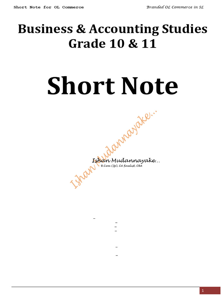 OL Commerce Short Notes for Grade 11 | PDF | Debits And Credits | Cheque