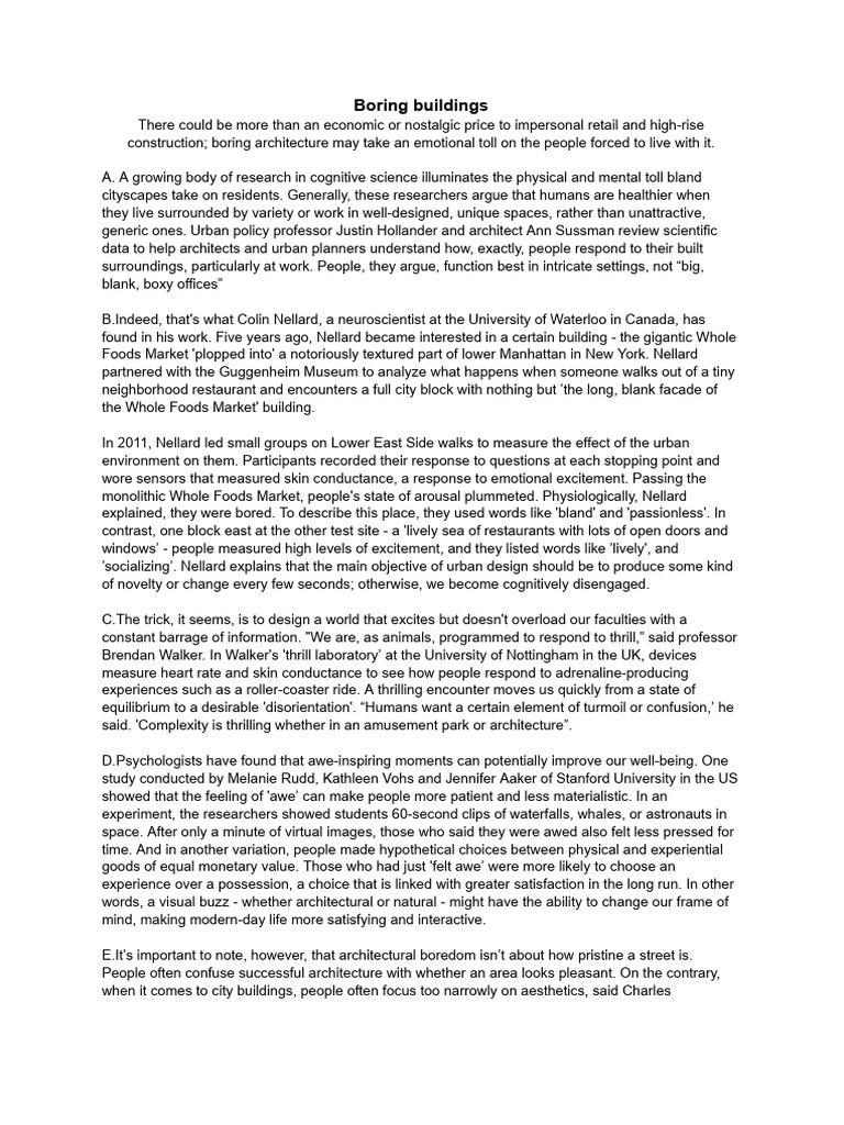 Boring Buildings Reading P2 - M | PDF