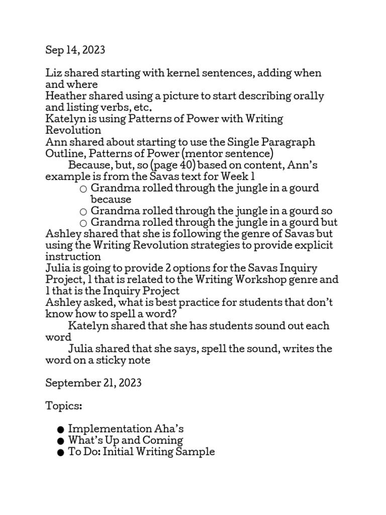 Writing Revolution in Action Notes | PDF