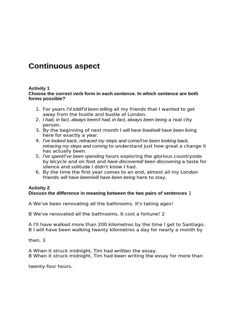 Continuous aspect | PDF